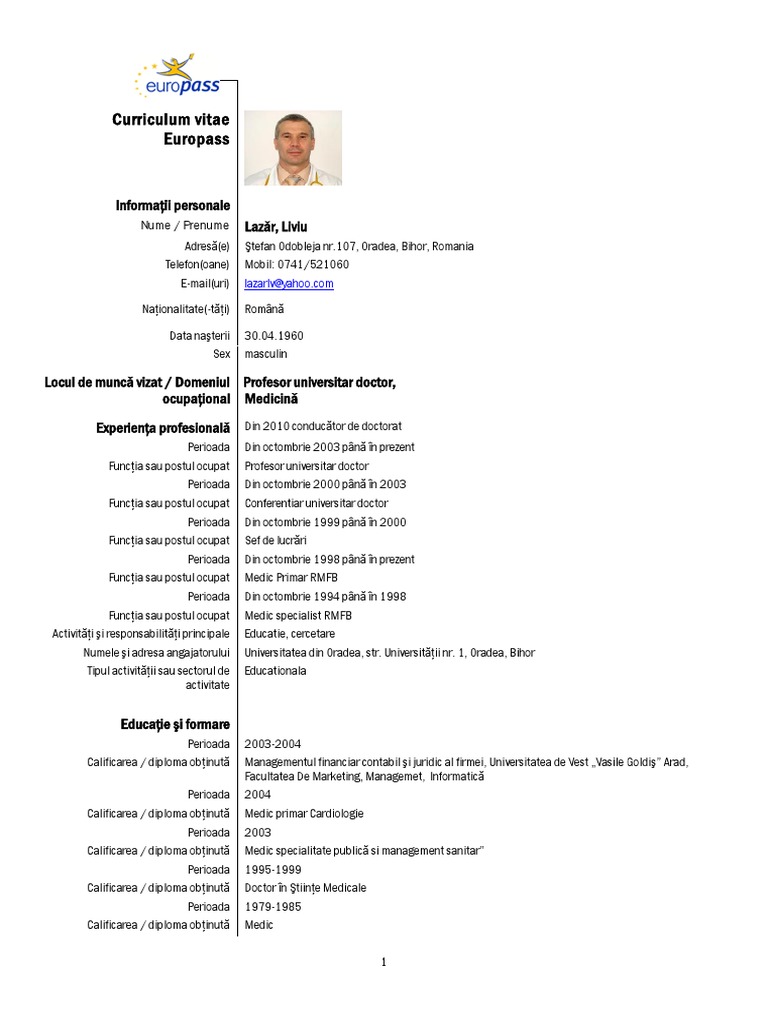 CV Prof. Dr. Liviu Lazar | PDF