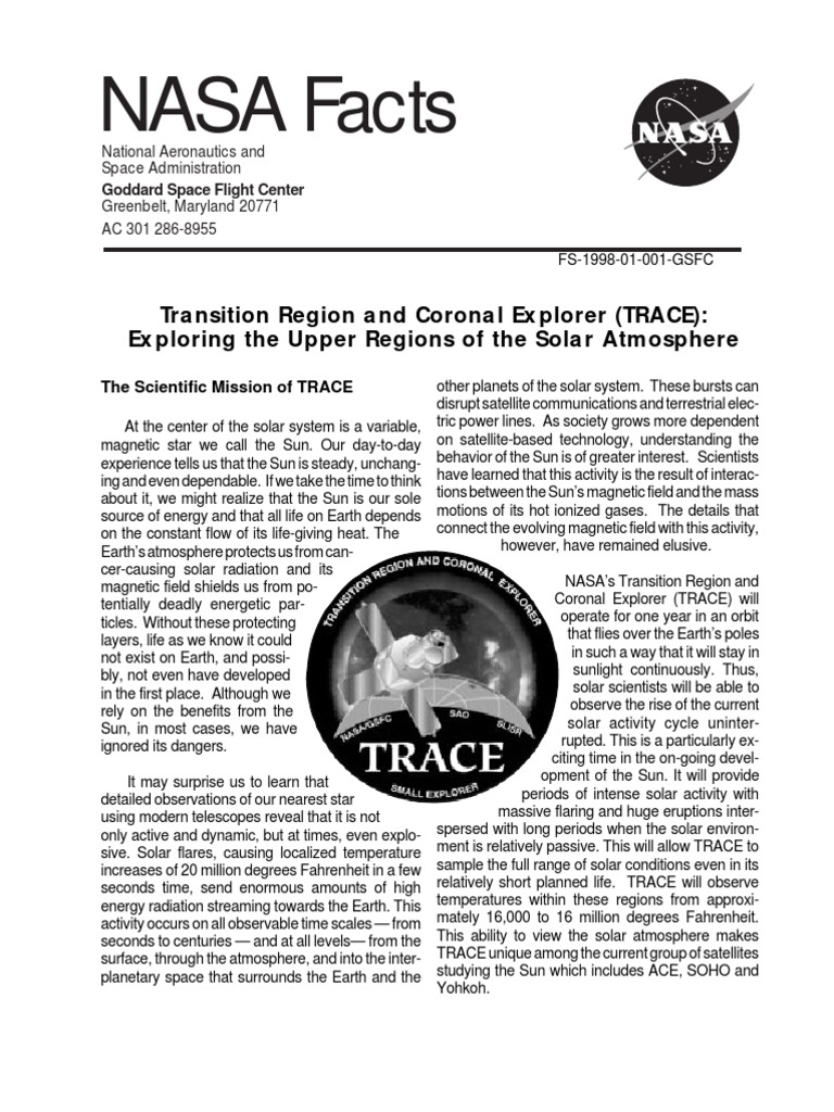 NASA Facts Transition Region and Coronal Explorer (TRACE) Exploring The ...