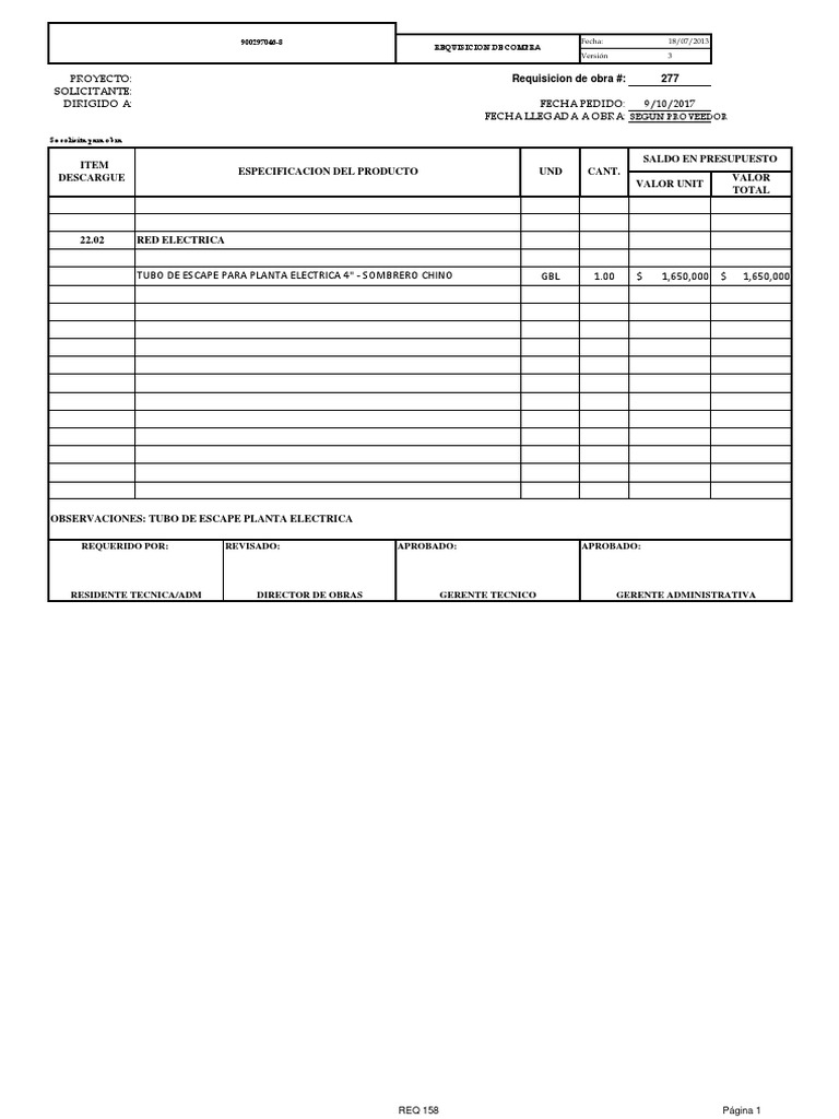 Ejemplo Requisicion Obra | PDF