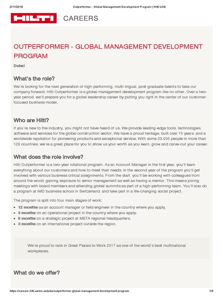Outperformer - Global Management Development Program - Hilti UAE | PDF ...