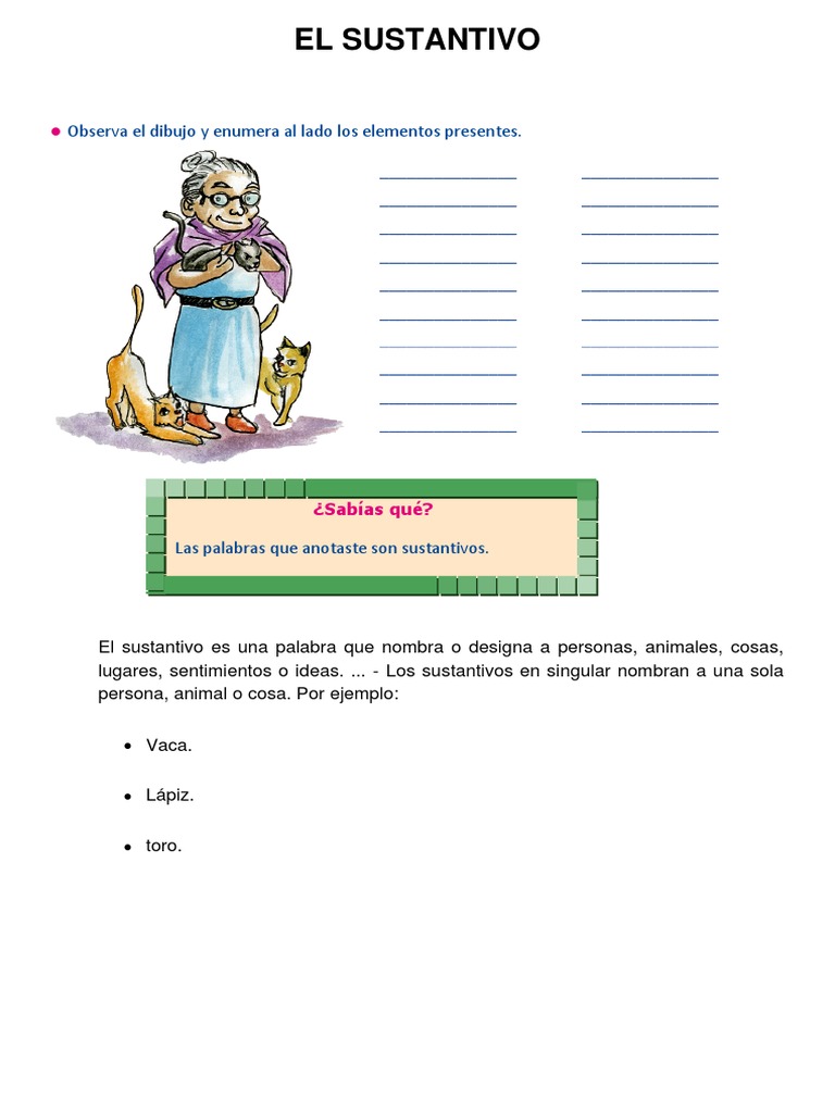 Clases y ejemplos de sustantivos para niños | PDF | Sustantivo