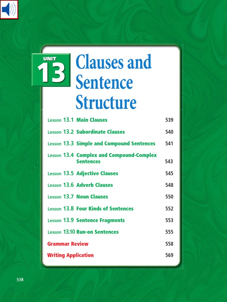 Clauses and Sentence Structure: Lesson Lesson Lesson Lesson | PDF ...