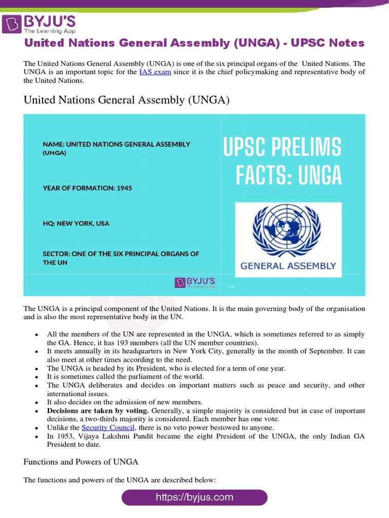 United Nations General Assembly (UNGA) - UPSC Notes | Download Free PDF ...