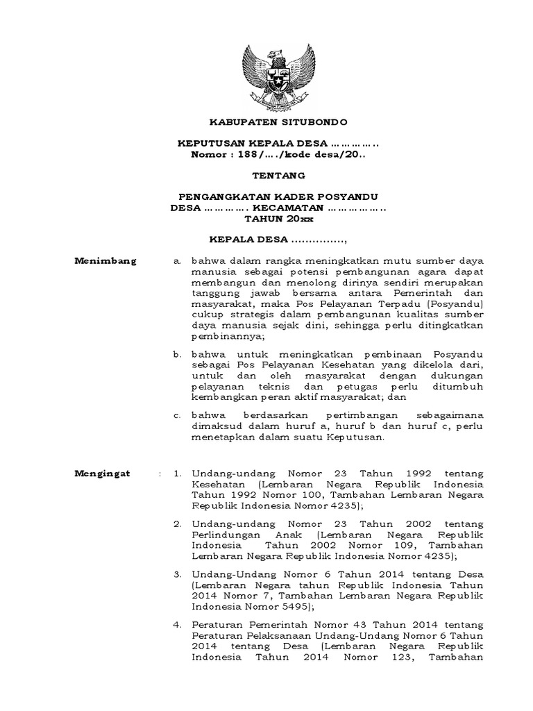 Contoh SK Kader Posyandu | PDF