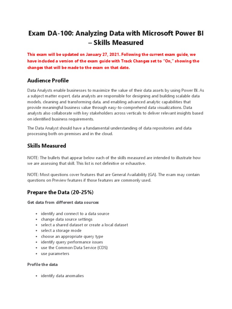 DA-100 Exam Guide: Power BI Skills | PDF | Data Analysis | Analytics