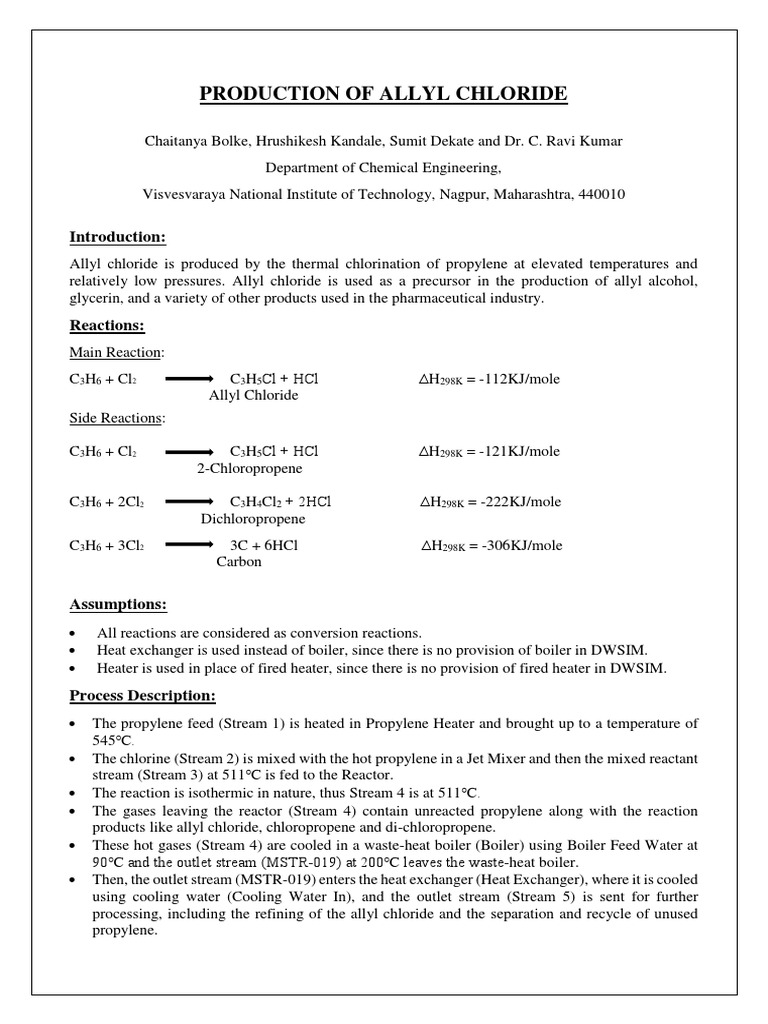 Allyl Chloride Production PDF | PDF | Chlorine | Chemical Reactions