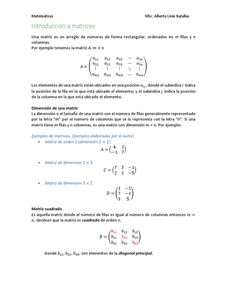 Introducción a las matrices: conceptos básicos y operaciones | PDF ...