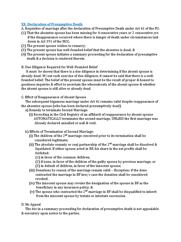 Declaration of Presumptive Death | PDF | Annulment | Marriage