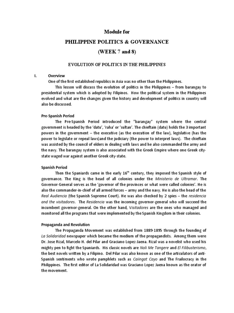 Module For Philippine Politics & Governance (WEEK 7 and 8) : Evolution ...