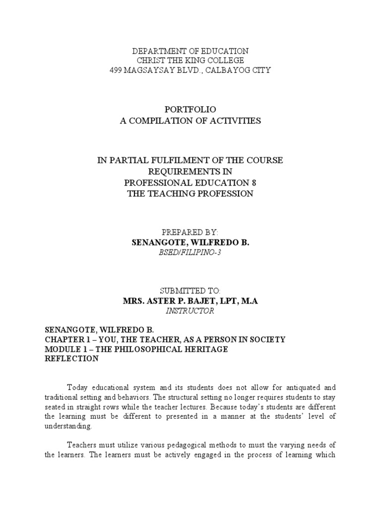 The Teaching Profession | PDF | Philosophy Of Education | Philosophical ...