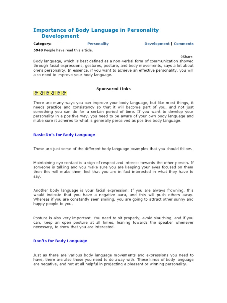 Importance of Body Language in Personality Development | PDF ...