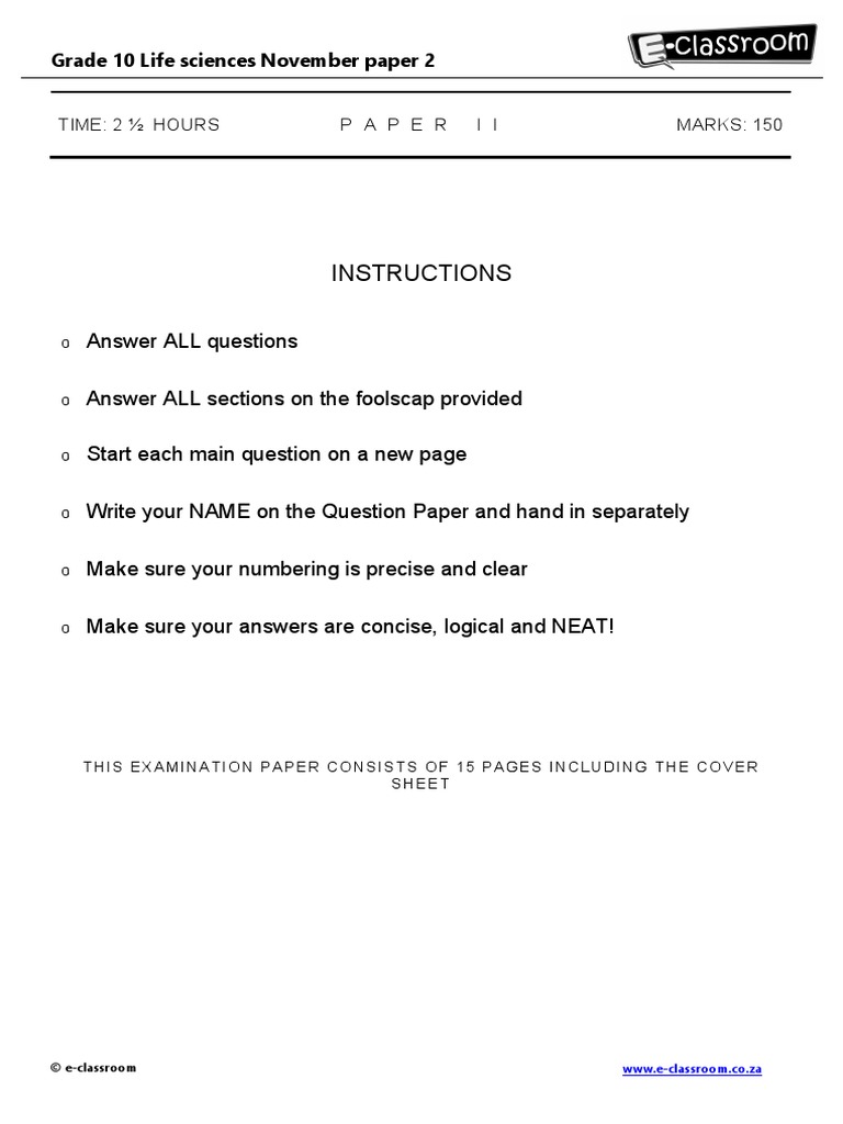 Instructions: Grade 10 Life Sciences November Paper 2 | PDF | Mitosis ...