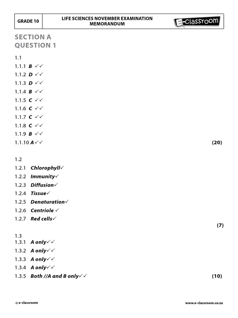 Grade 10 - Life Science - November Exam - Memo | PDF | Cell Nucleus ...