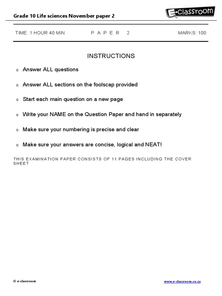 Instructions: Grade 10 Life Sciences November Paper 2 | PDF | Leaf ...