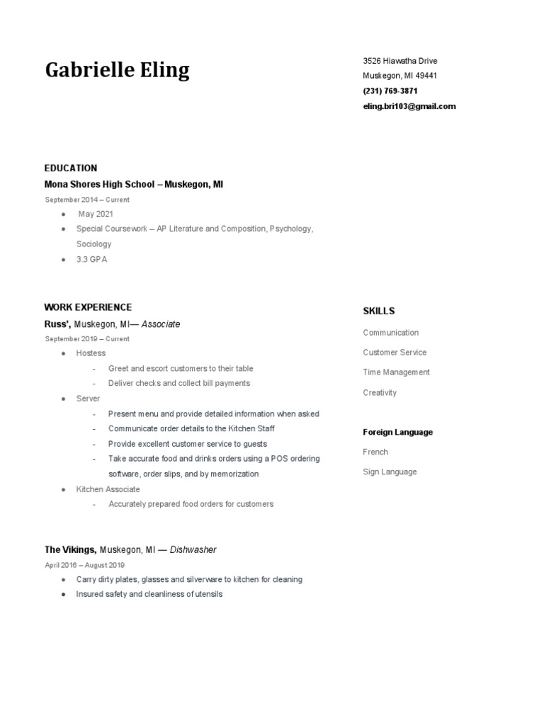 Gabrielle Eling Resume | PDF
