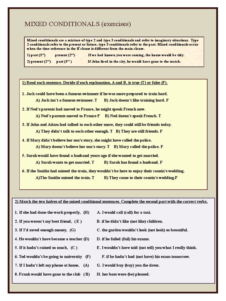 Mixed Conditionals Exercises | PDF