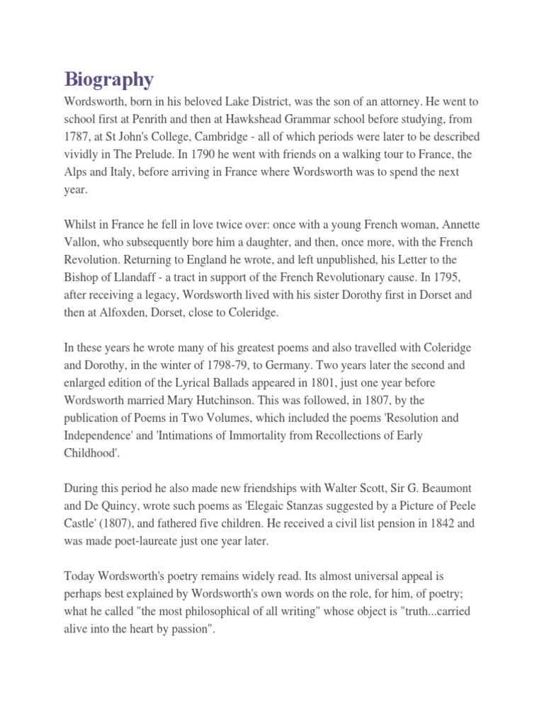 Biography of William Wordsworth | PDF