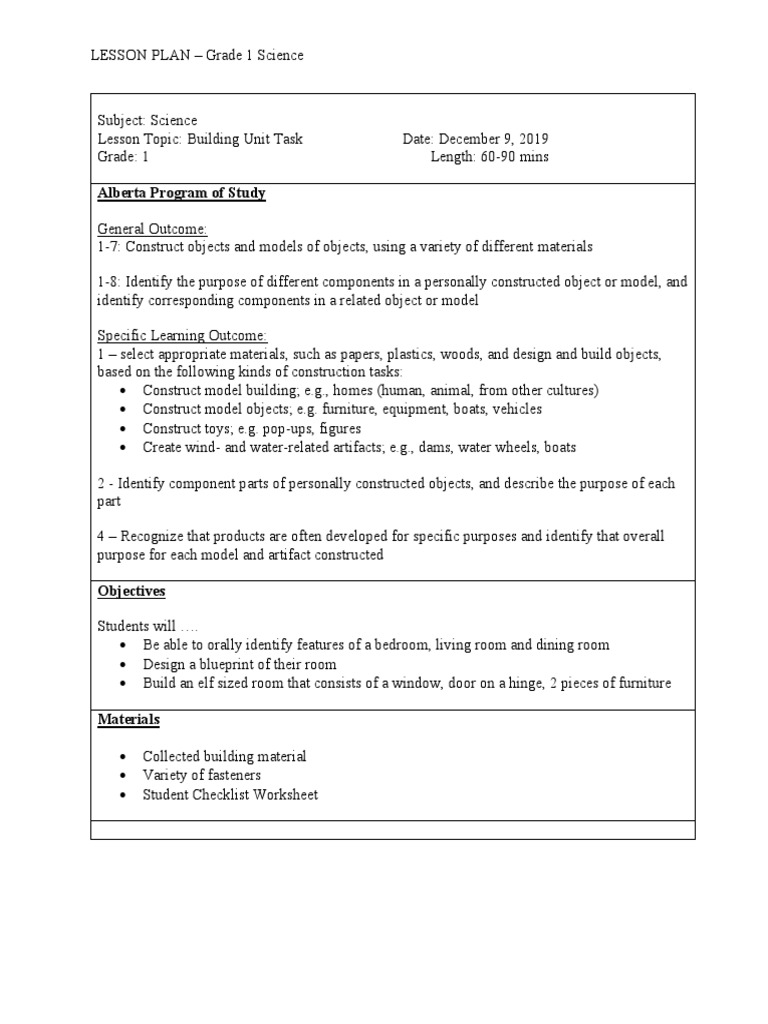 Building Unit Task | PDF | Lesson Plan | Human Nature