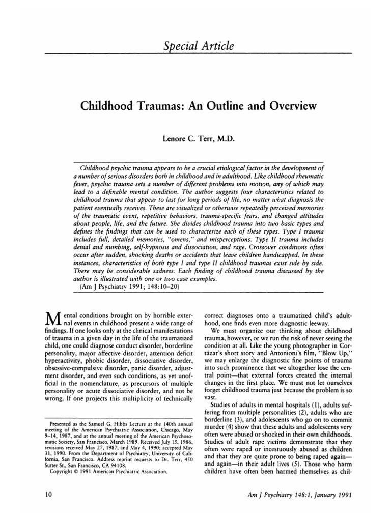 Childhood Traumas An Outline and Overview 1991 PDF | PDF ...