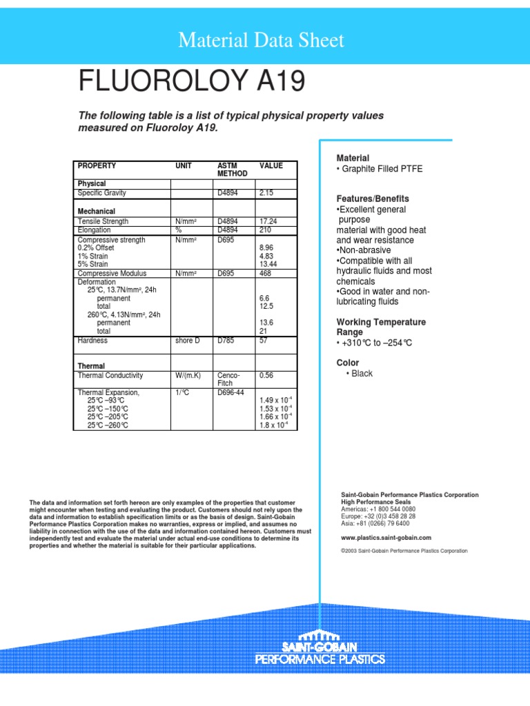 Fluoroloy A19: Material Data Sheet | PDF | Strength Of Materials ...