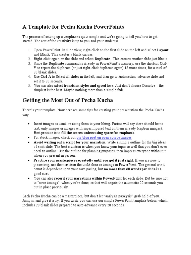 A Template For Pecha Kucha PowerPoints | Download Free PDF | Microsoft ...