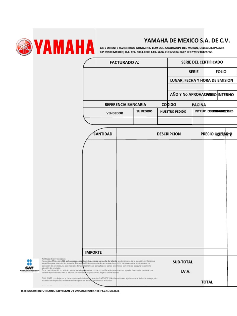 Factura Yamaha | PDF | Business | Transporte