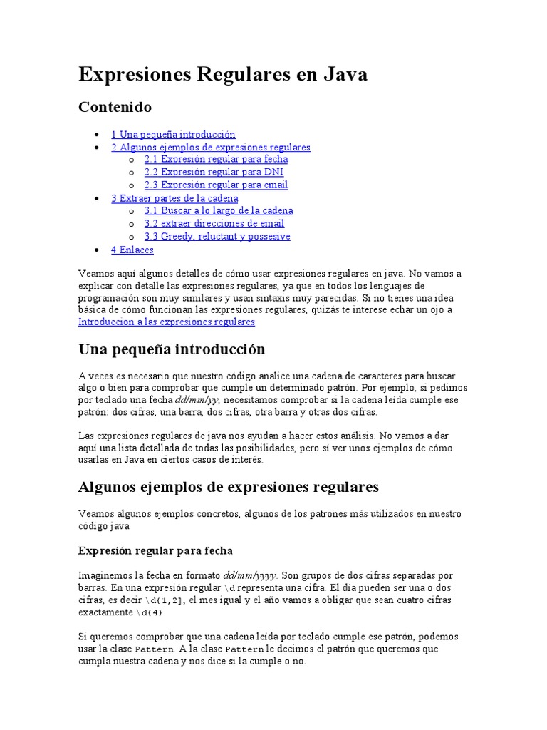 Expresiones Regulares en Java | PDF | Expresión regular | Java (lenguaje de programación)