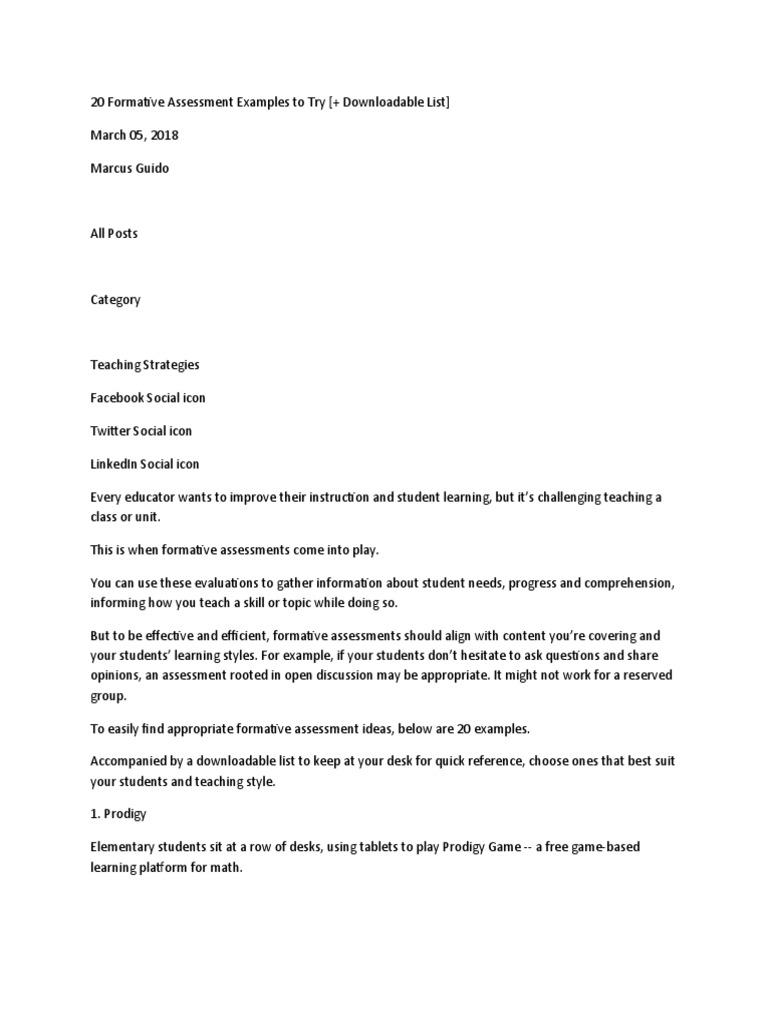 20 Formative Assessment Examples To Try | PDF | Reading Comprehension ...