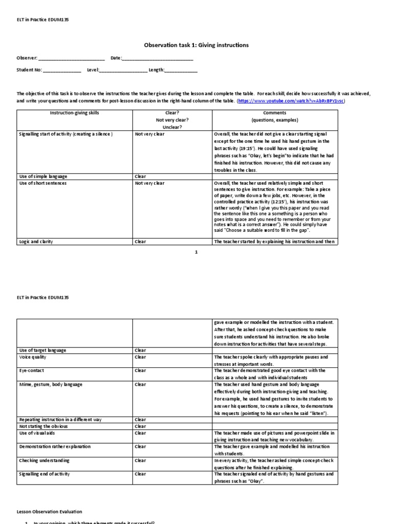Observation Task 1: Giving Instructions | PDF | Body Language | Gesture