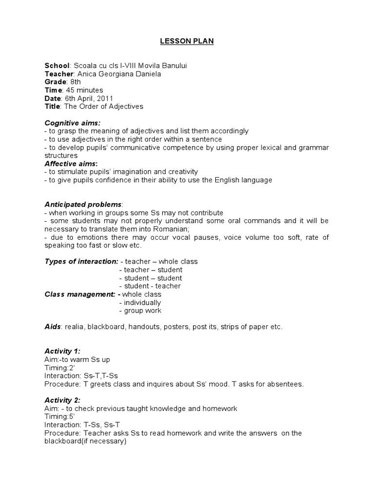 Lesson Plan: Cognitive Aims | PDF | Psychology | Cognition