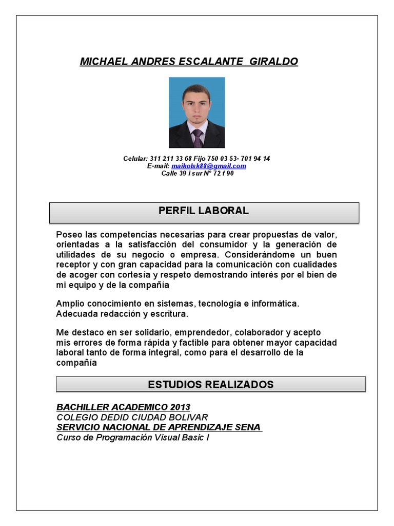 Hoja de Vida MIchael Escalante | PDF