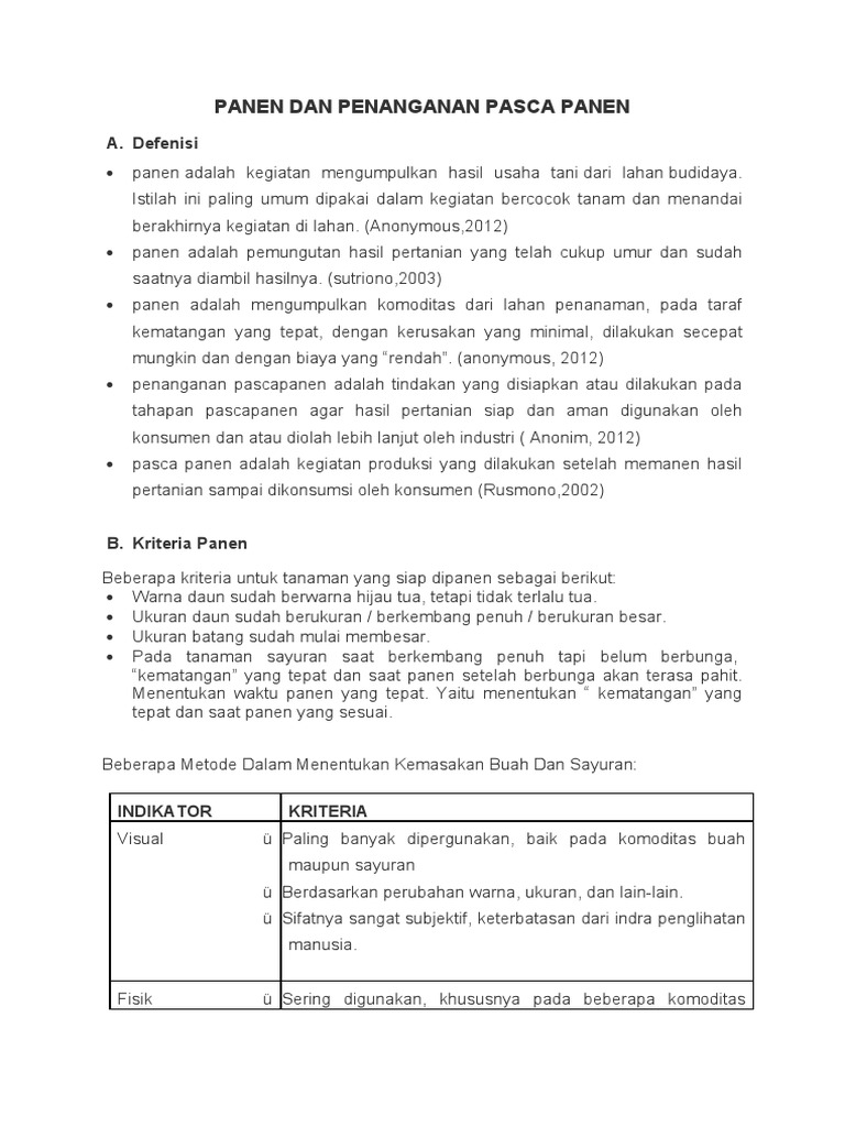 Panen Dan Penanganan Pasca Panen | PDF