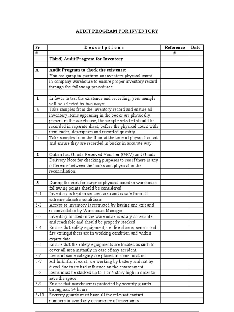 Audit Programe - Inventory | PDF | Inventory | Warehouse
