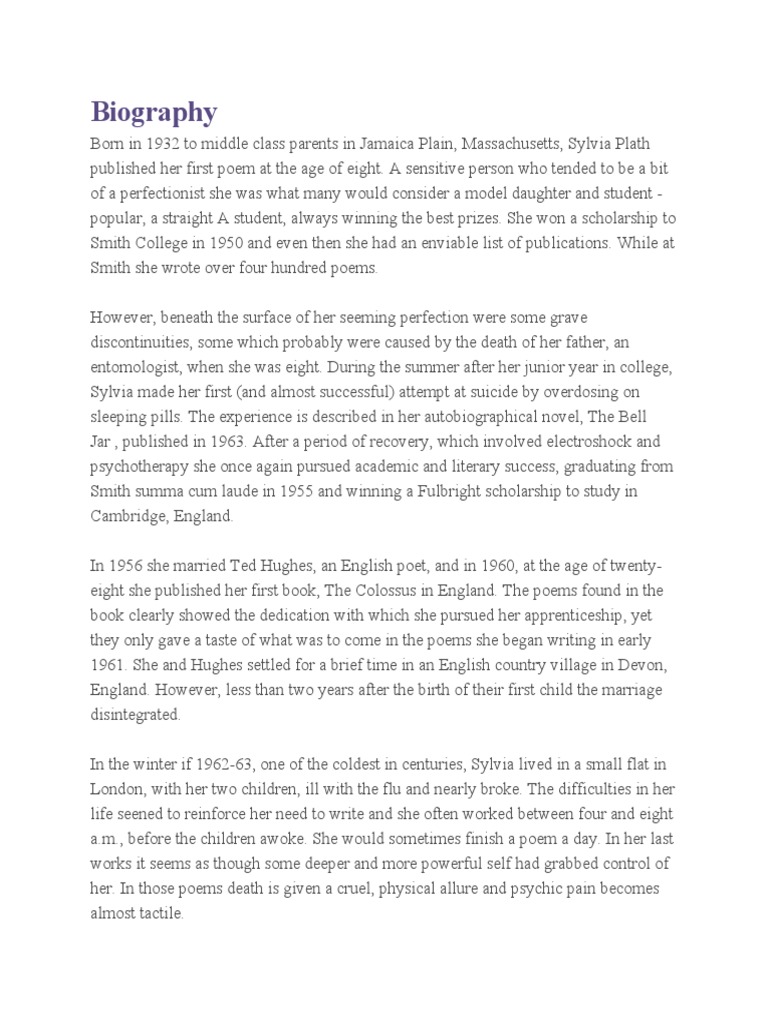 Sylvia Plath Biography | PDF | Sylvia Plath | Poetry