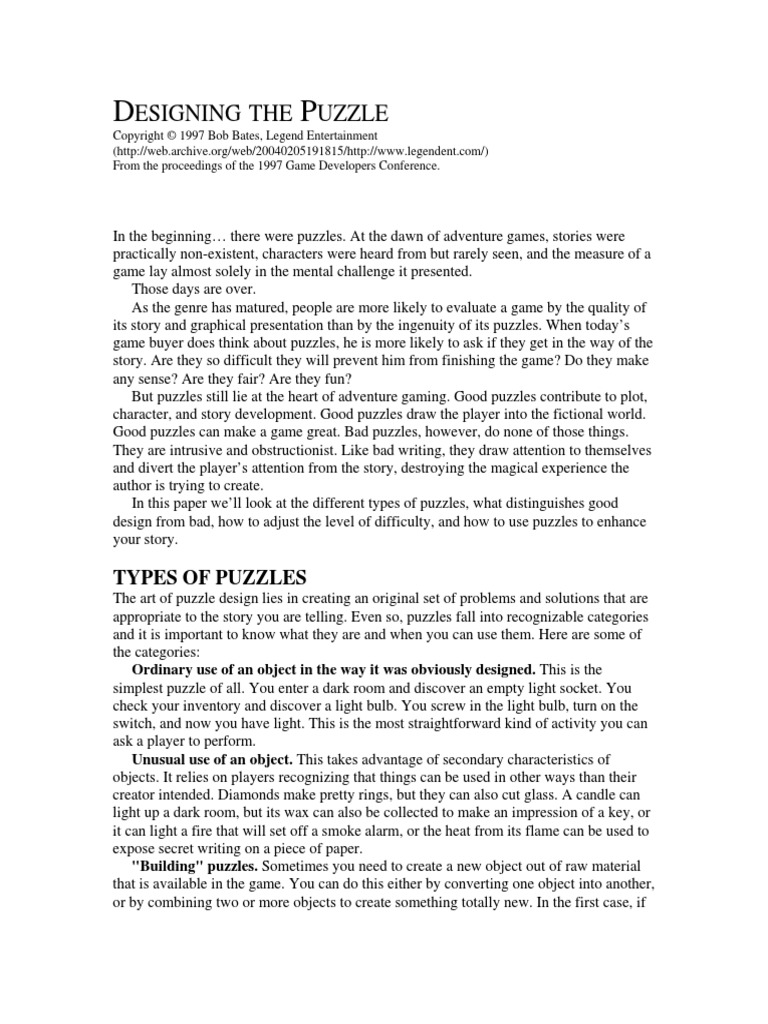 Designing - The - Puzzle - Bob Bates | PDF | Puzzles | Reason