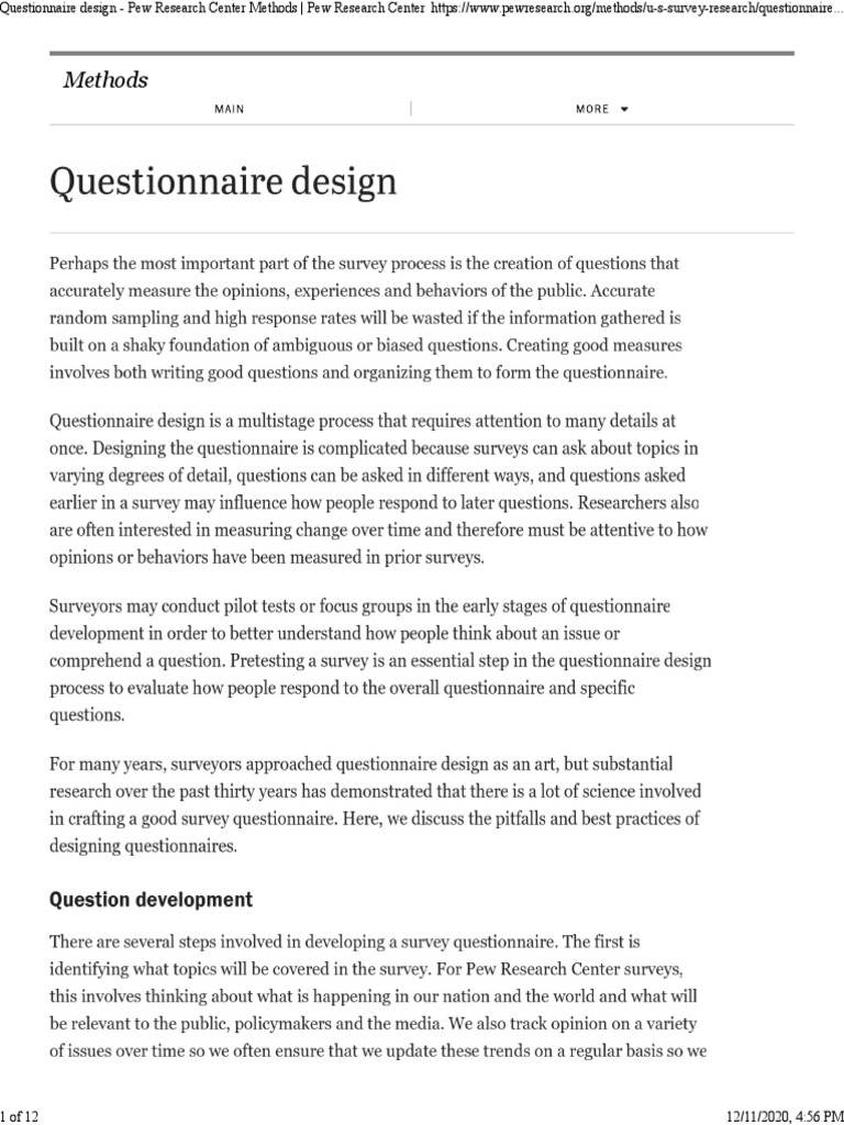 Questionnaire Design Pew Research | PDF | Questionnaire | Psychometrics