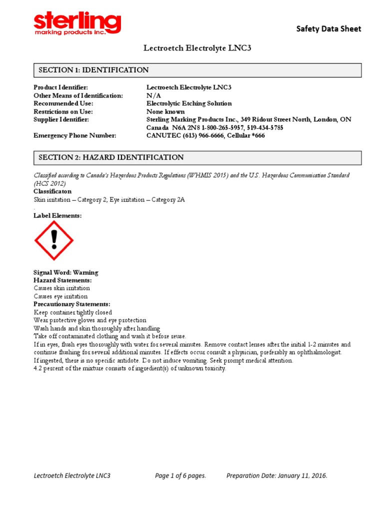 Lectroetch Electrolyte LNC3 | PDF | Personal Protective Equipment ...