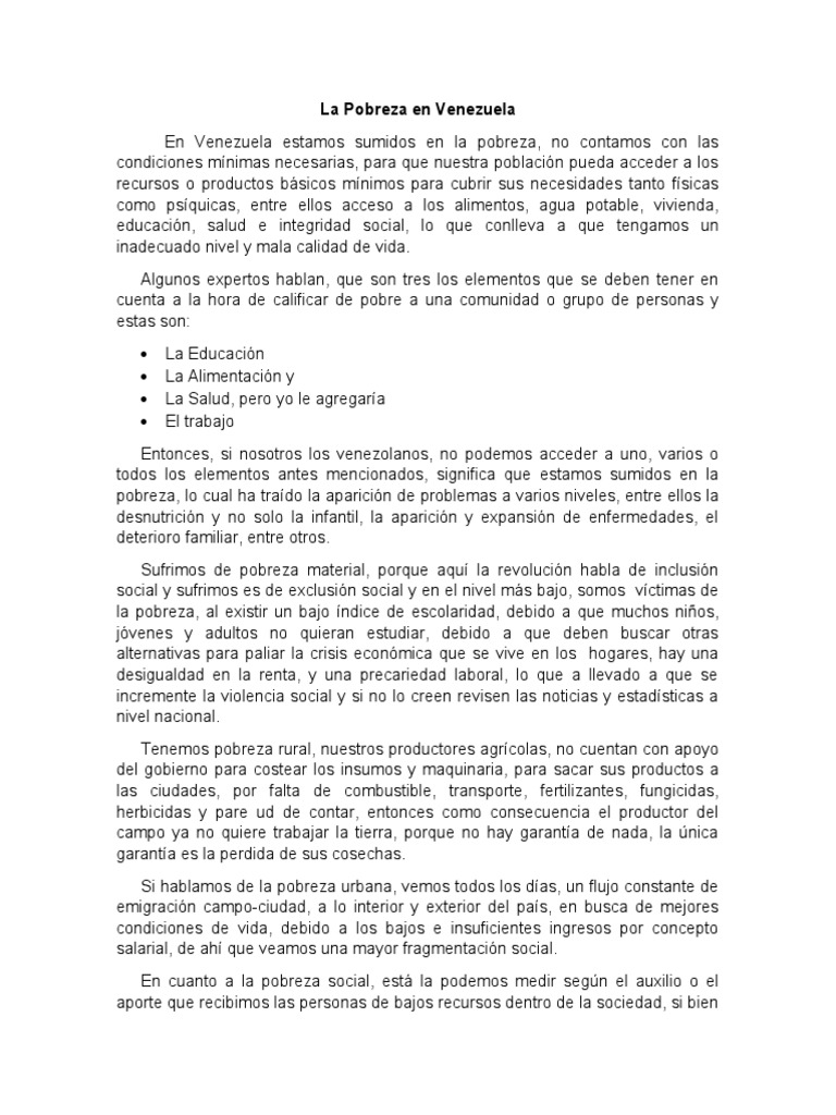 La crisis de la pobreza en Venezuela: sus causas, manifestaciones y ...