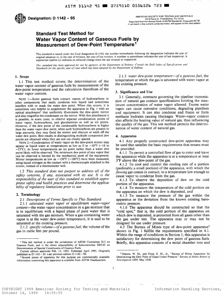 ASTM D1142-95 Dew Point PDF | PDF