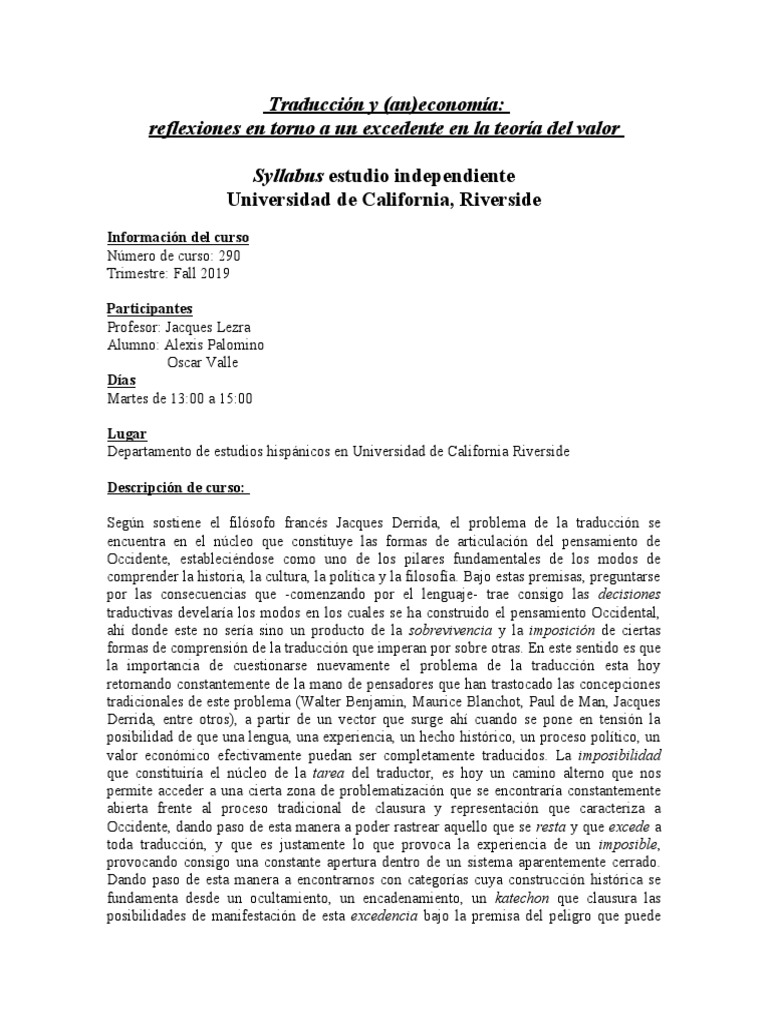 Syllabus Estudio Independiente Lezra Palomino Ovalle | PDF | Jacques ...