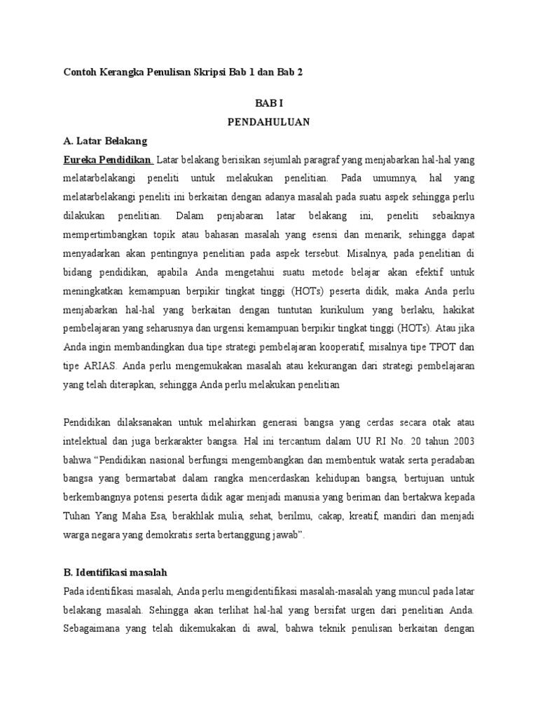 Contoh Kerangka Penulisan Skripsi Bab 1 Dan Bab 2 | PDF | Karier ...