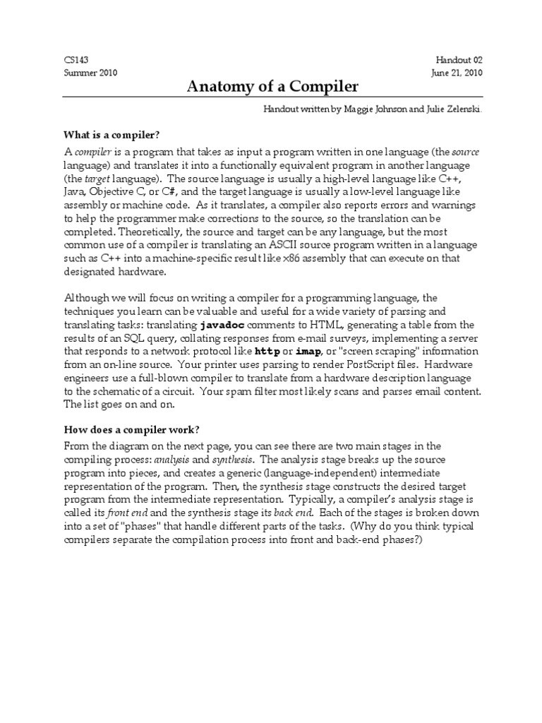 Anatomy of A Compiler | PDF | Programming Language | Parsing