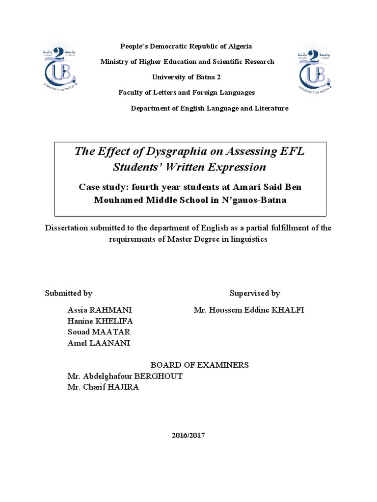 The Effect of Dysgraphia On Assessing EFL Students' Written Expression | PDF