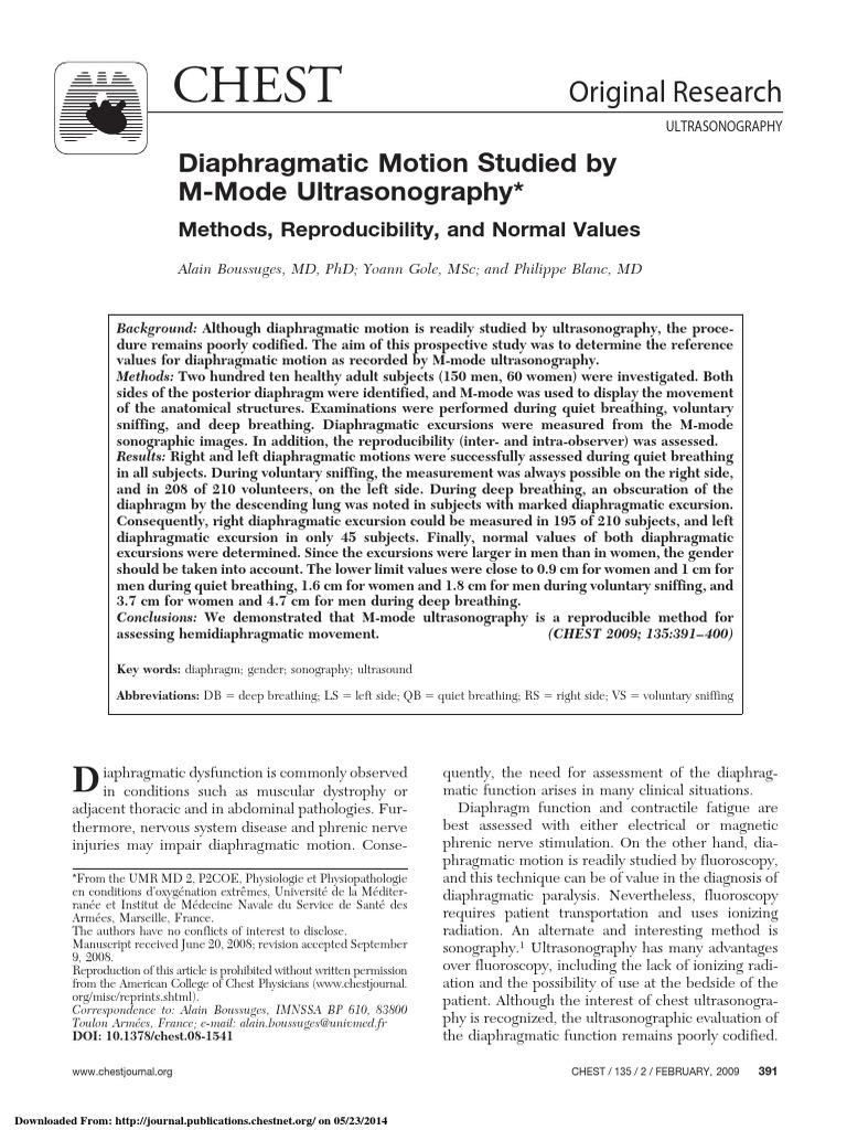 Chest - Diaphragmatic Motion Studied by M-Mode Ultrasonography Methods ...