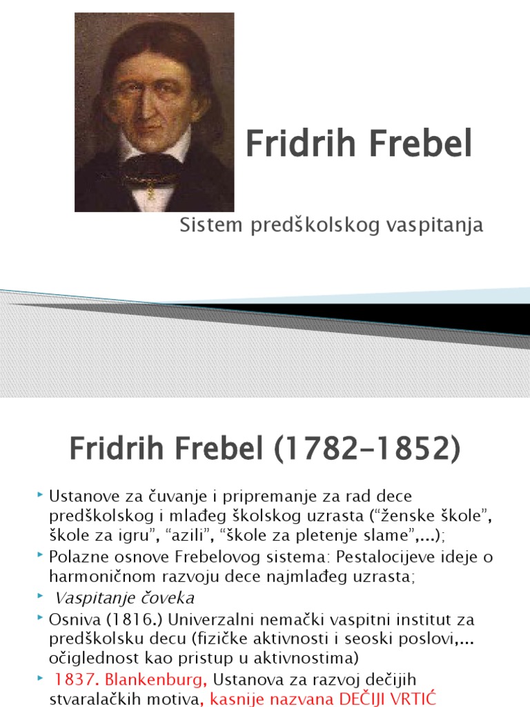 F. Frebel o Predškolskom Vaspitanju I Obrazovanju | PDF