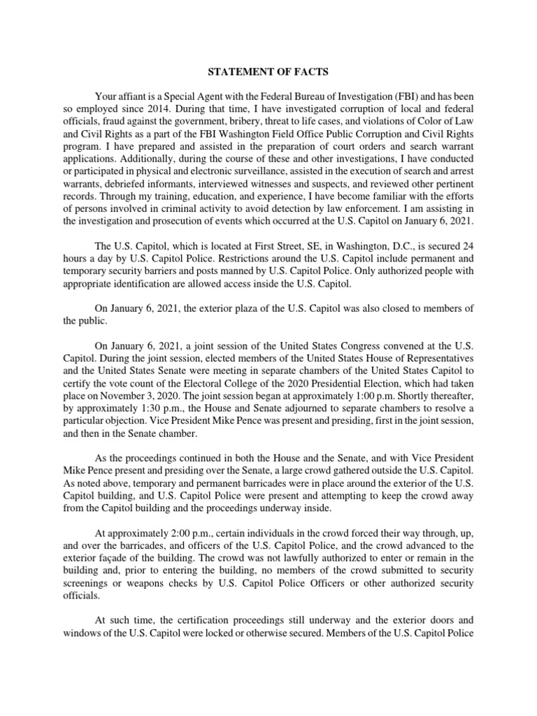 Harding Statement of Facts | PDF | United States Capitol | Federal ...