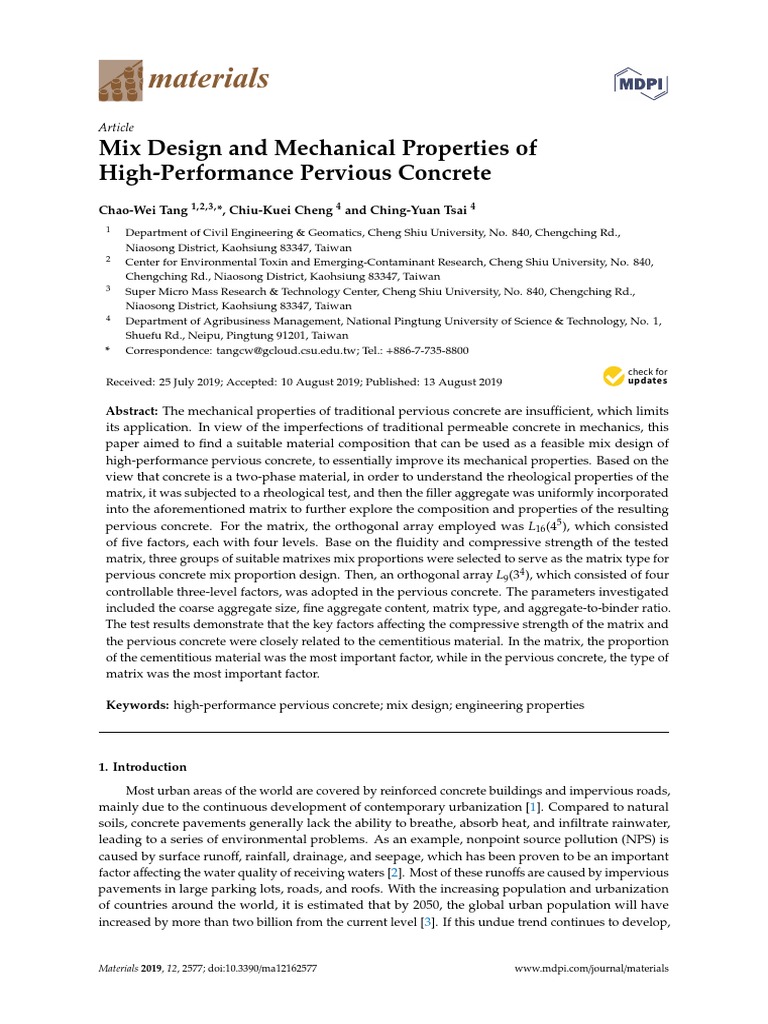 Materials: Mix Design and Mechanical Properties of High-Performance ...