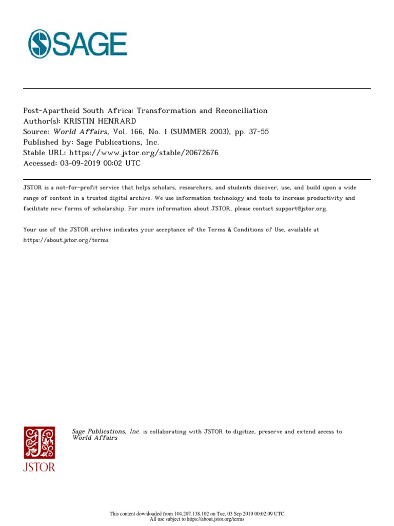Post-Apartheid Reconciliation Insights | PDF | Apartheid | Politics And ...