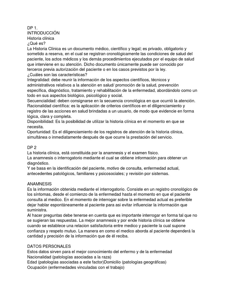 Características de la Historia Clínica | PDF | Diagnostico medico ...