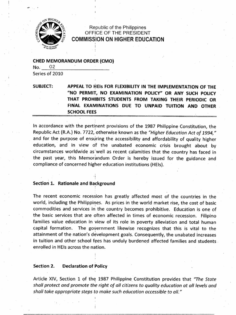 CHED Anti No Permit No Exam Memo | PDF